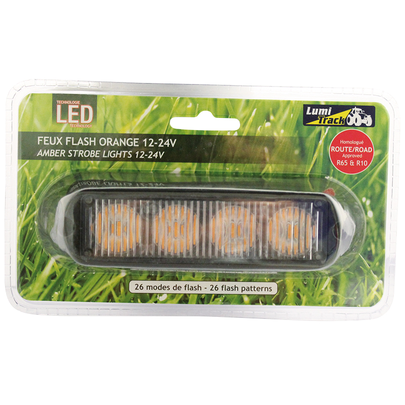 FEU FLASH 4 LED PLAT ORANGE 12/24V